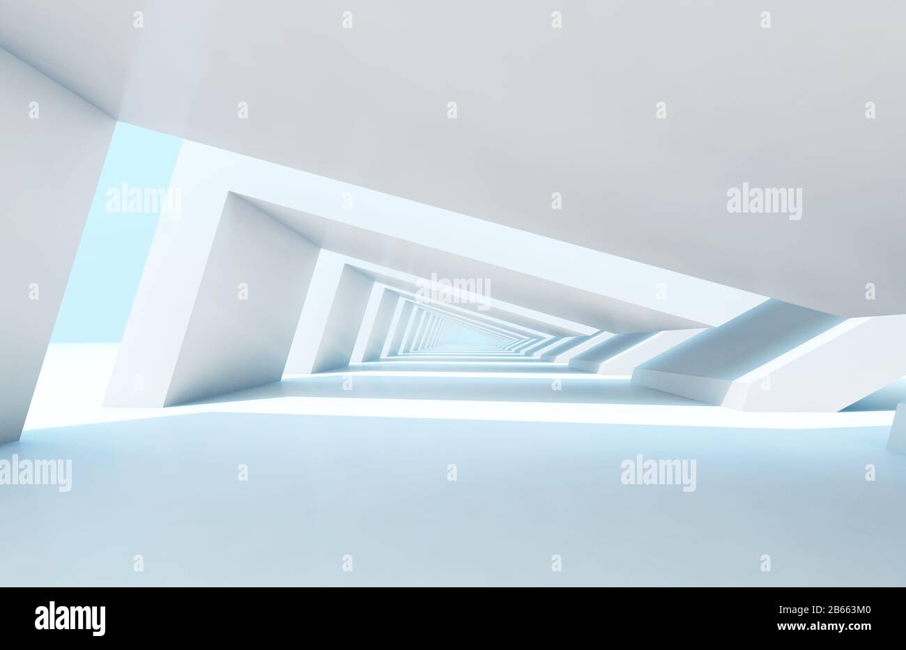 Abstract digital graphic background with empty white endless tunnel ...