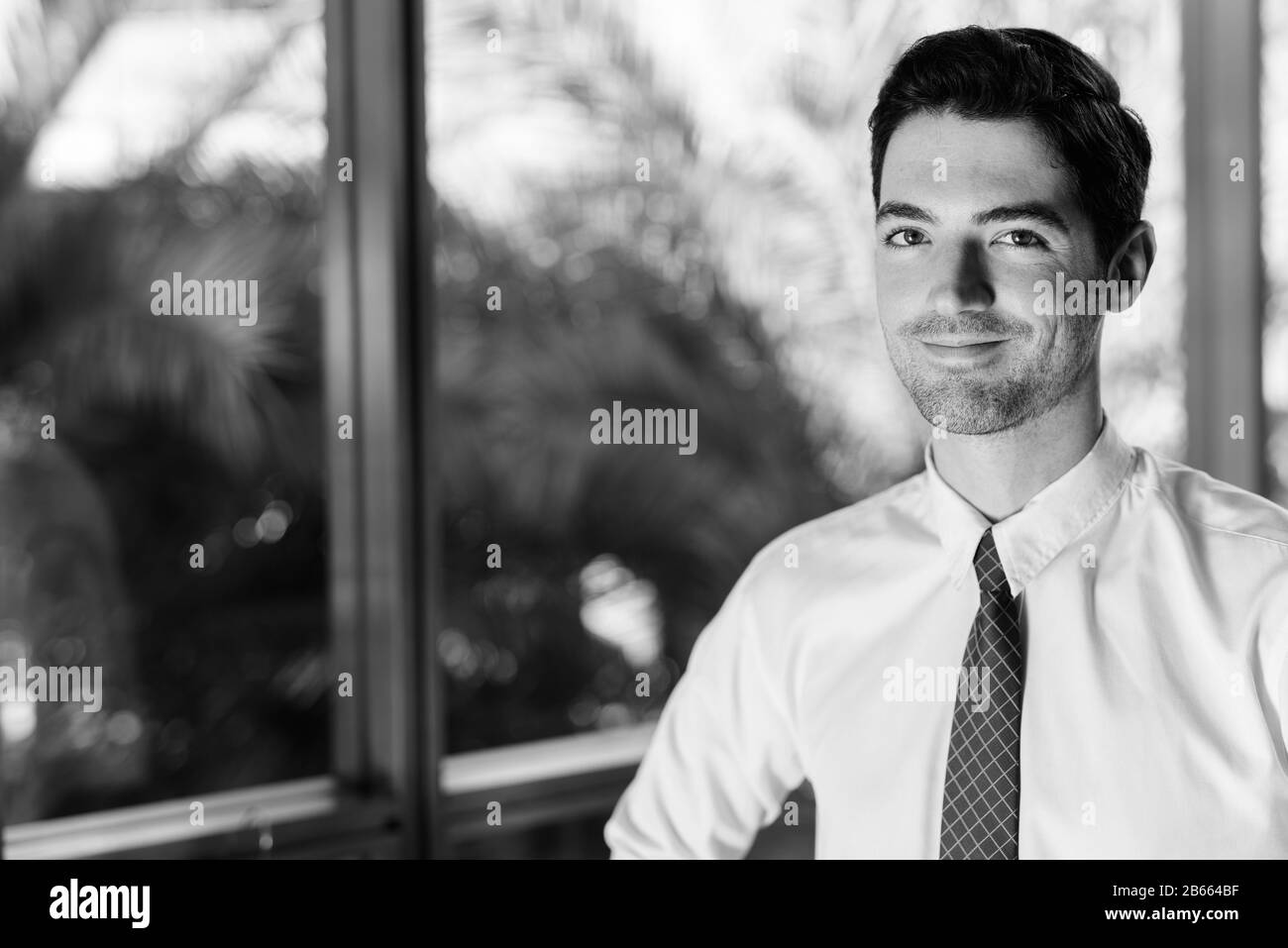 Man face window glass happy Black and White Stock Photos & Images - Alamy