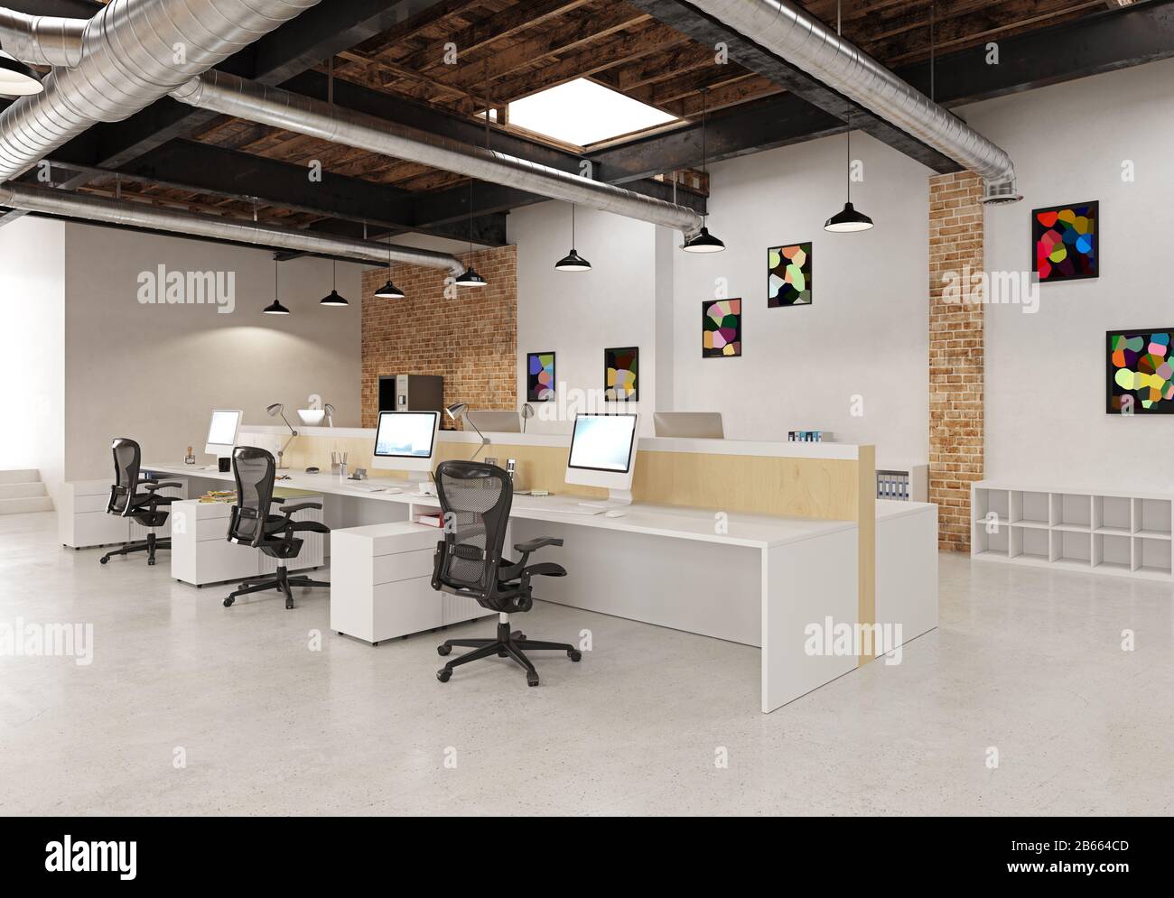 contemporary loft office interior. 3d rendering design concept Stock ...