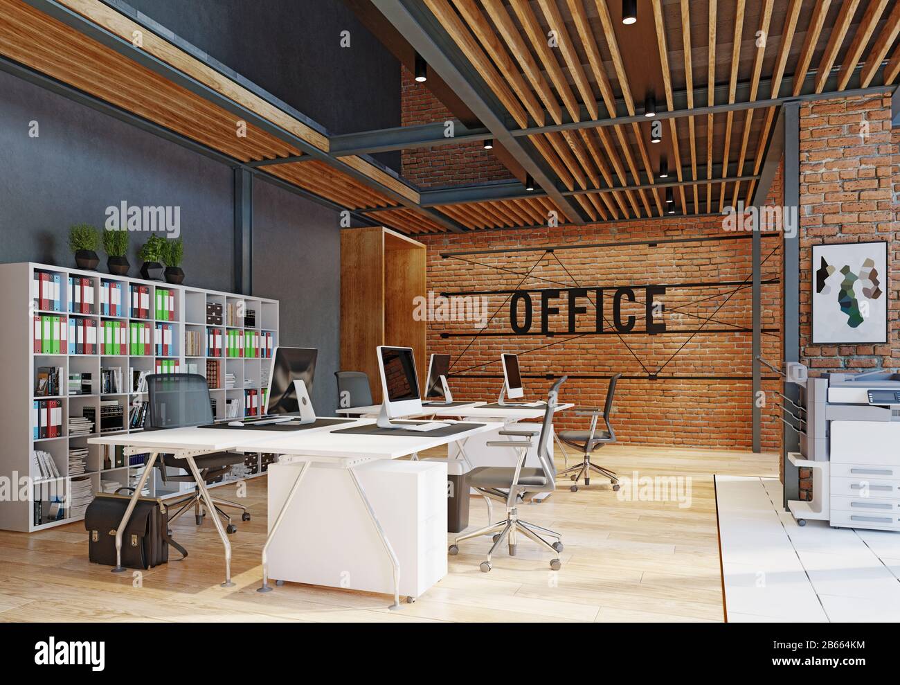 contemporary loft office interior. 3d rendering design concept Stock ...