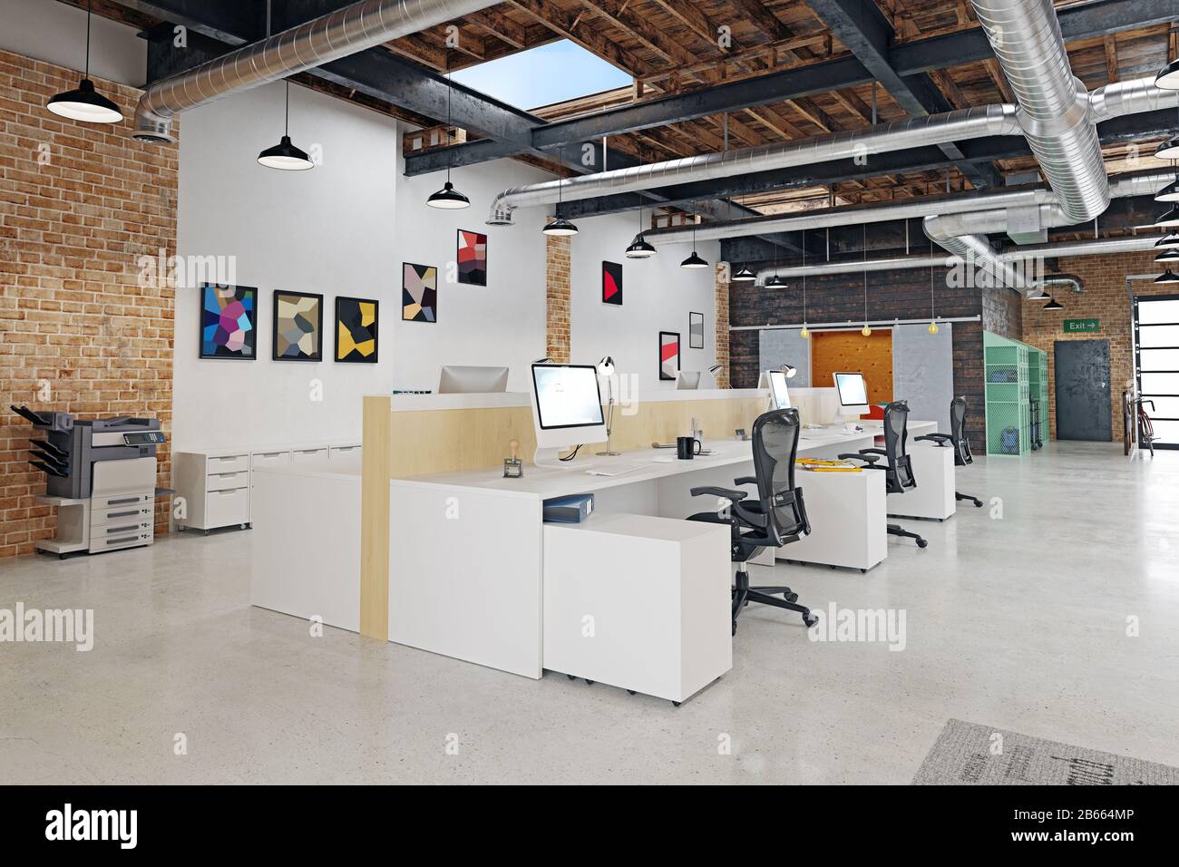 contemporary loft office interior. 3d rendering design concept Stock ...