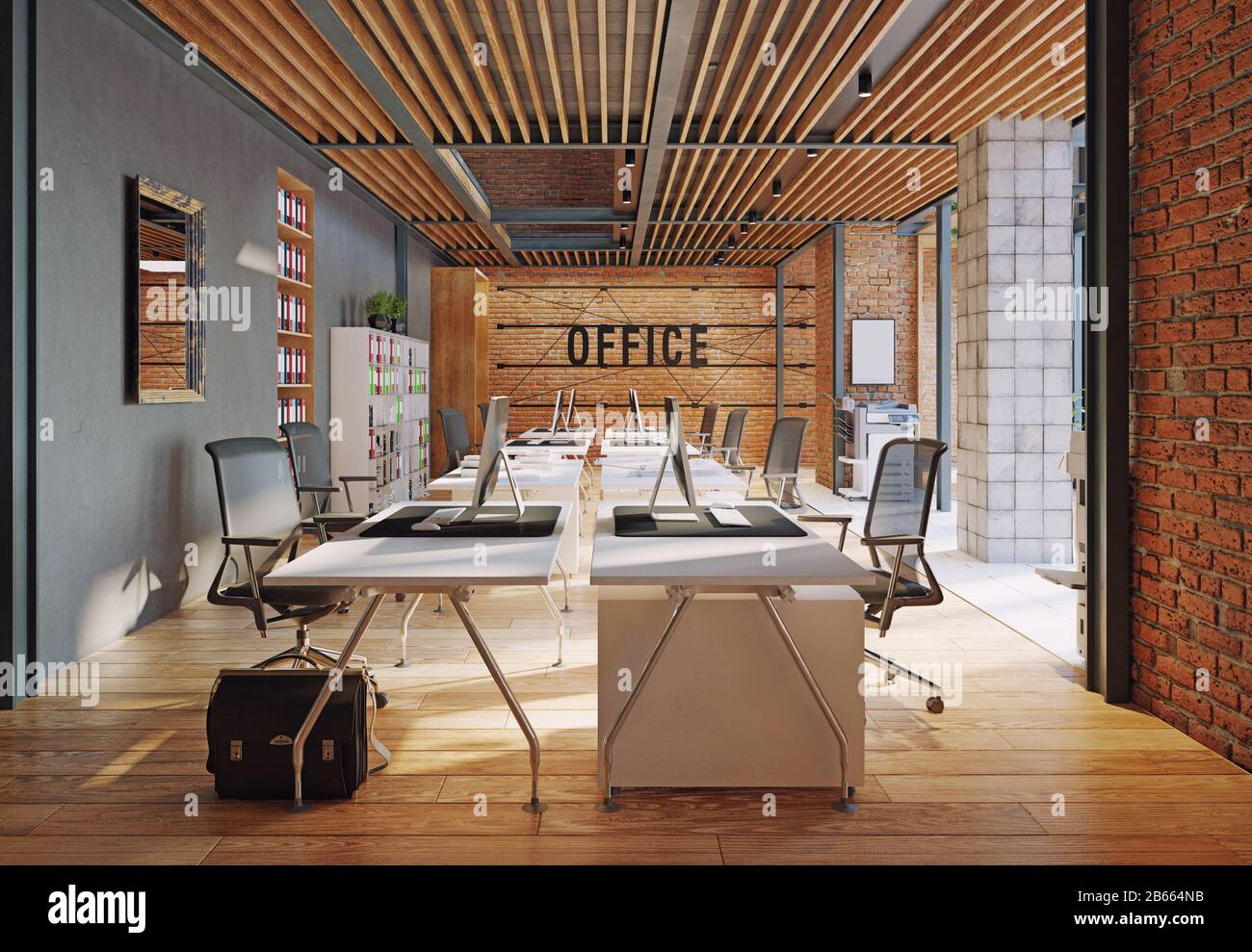 contemporary loft office interior. 3d rendering design concept Stock ...