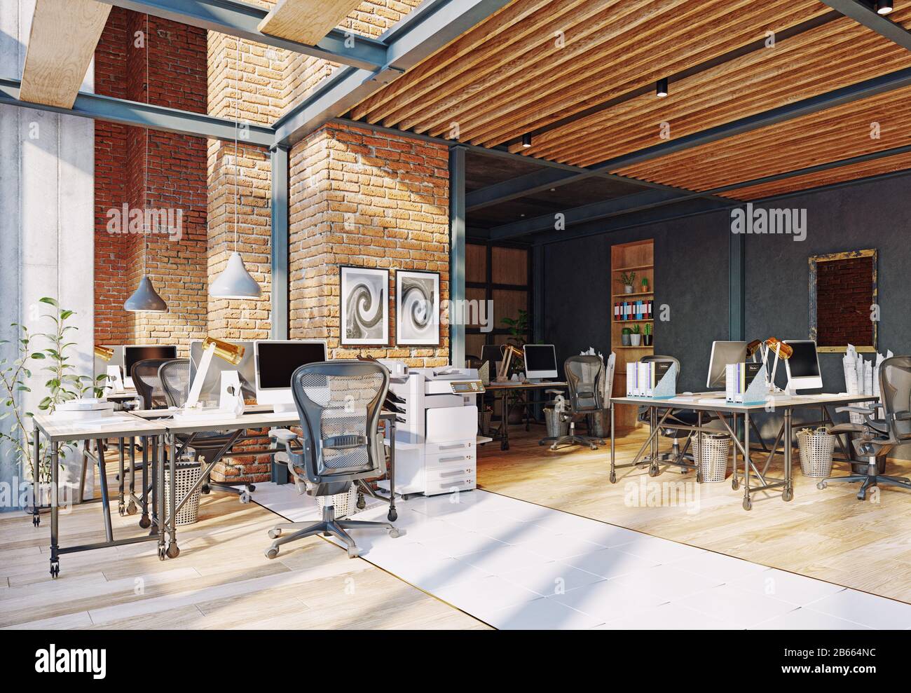 contemporary loft office interior. 3d rendering design concept Stock ...