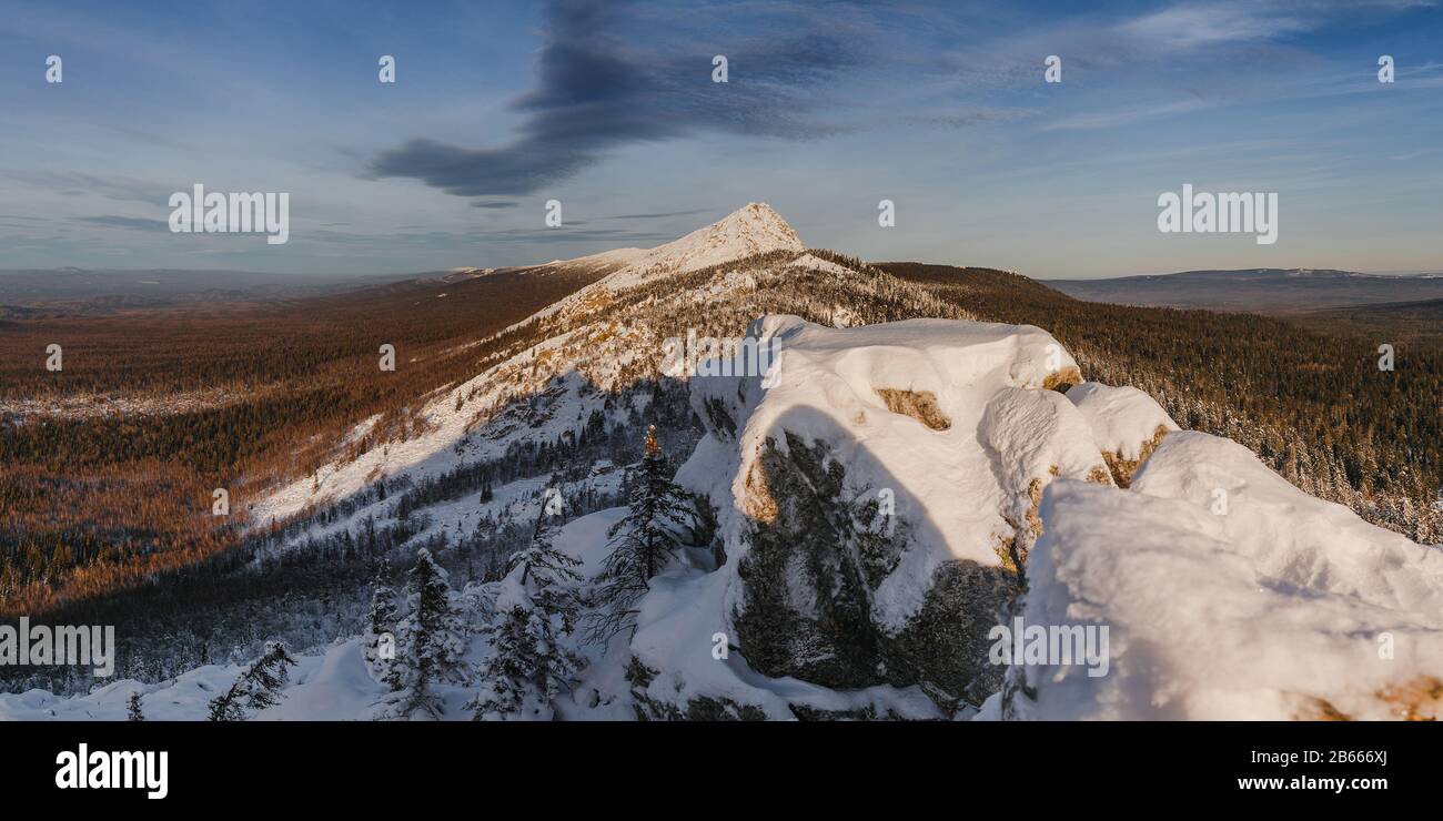 Frosty winter morning in the Ural nature Park Taganay Stock Photo - Alamy