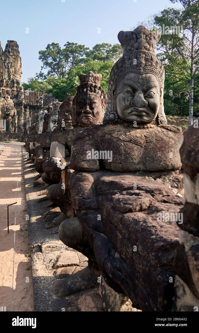 Archeological site ,The South Gate of Angkor Thom leads to Bayon Temple ...