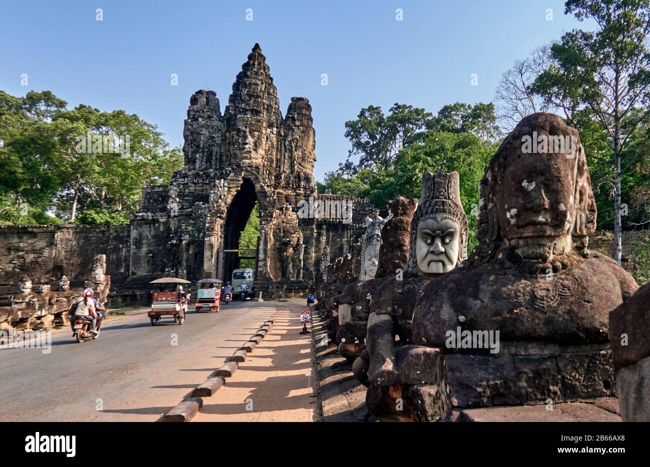 Archeological site ,The South Gate of Angkor Thom leads to Bayon Temple ...
