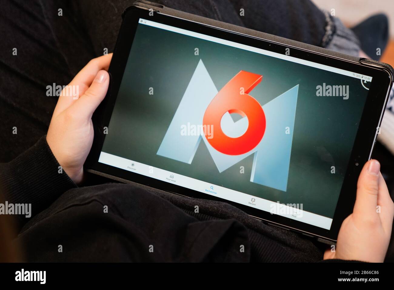 Bordeaux , Aquitaine / France - 11 25 2019 : M6 logo sign on screen ...