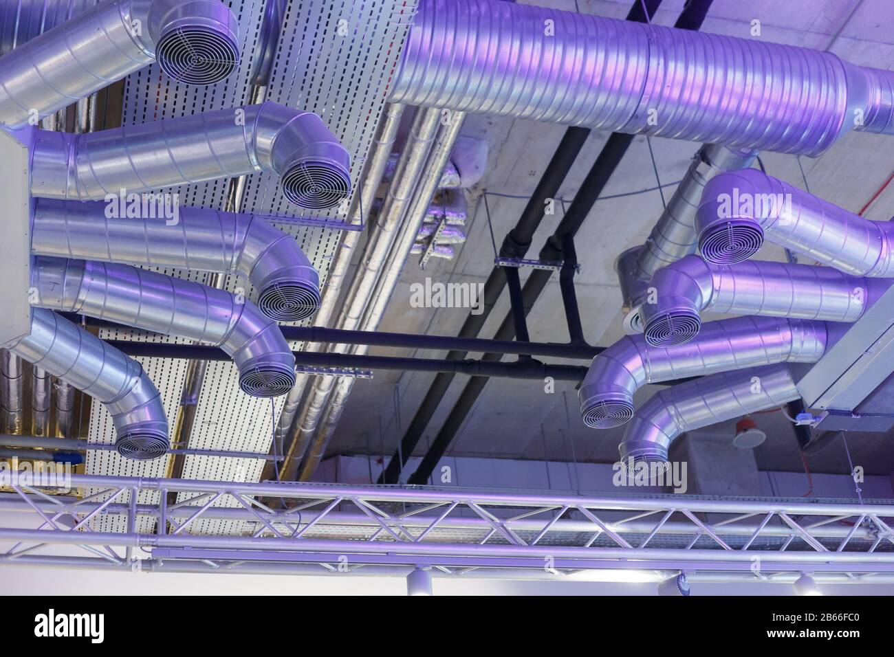 Industrial ventilation system ducts and pipes and electrical ...