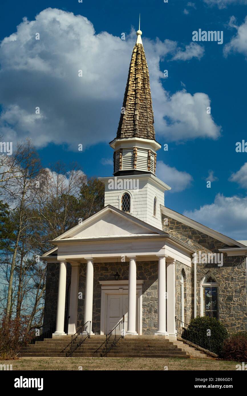 Stone Church with White Wood Face Stock Photo - Alamy