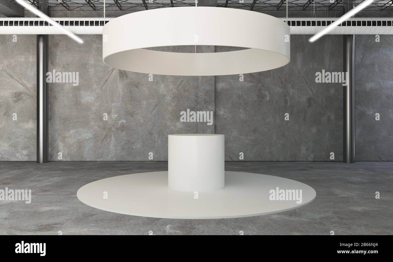 rounded exhibition booth on industrial space 3d rendering Stock Photo ...