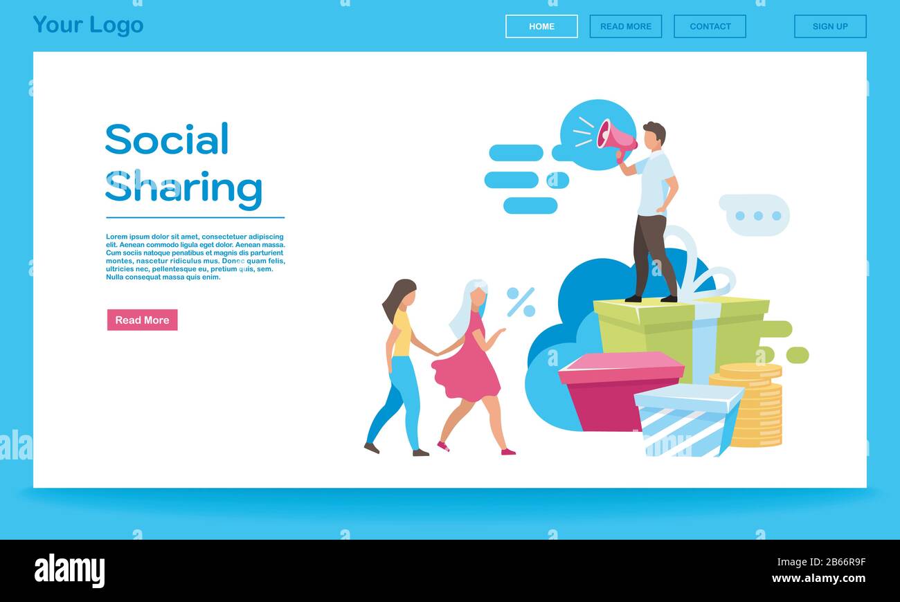 Social sharing landing page vector template. SMM, digital marketing ...