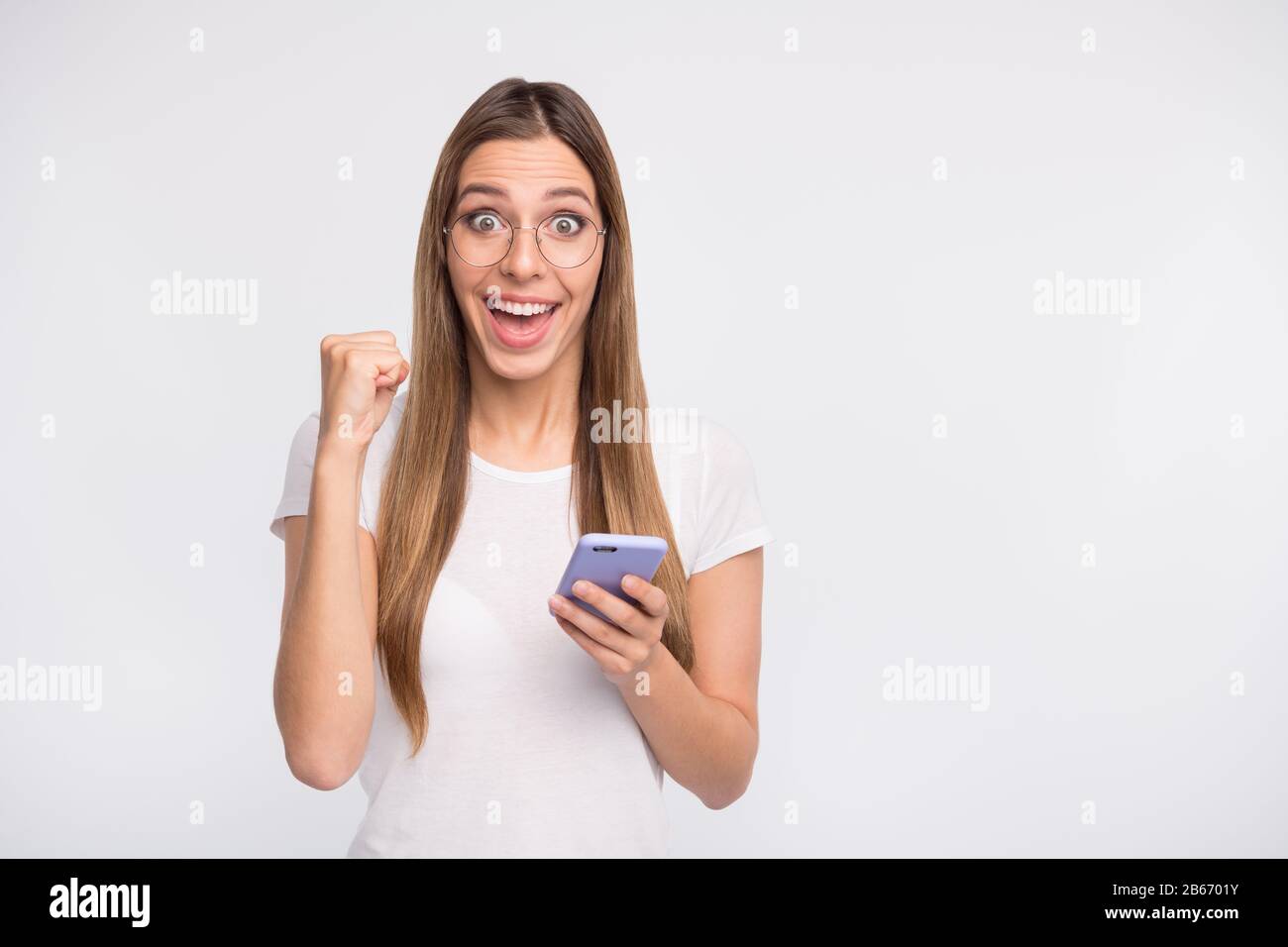 Photo of excited ecstatic rejoicing charming cute girl seeing that ...