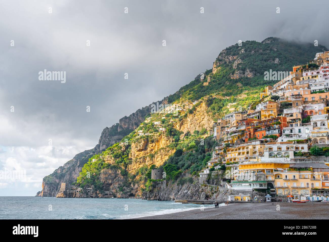 Beautiful Landscape with Positano town at famous amalfi coast, Italy ...