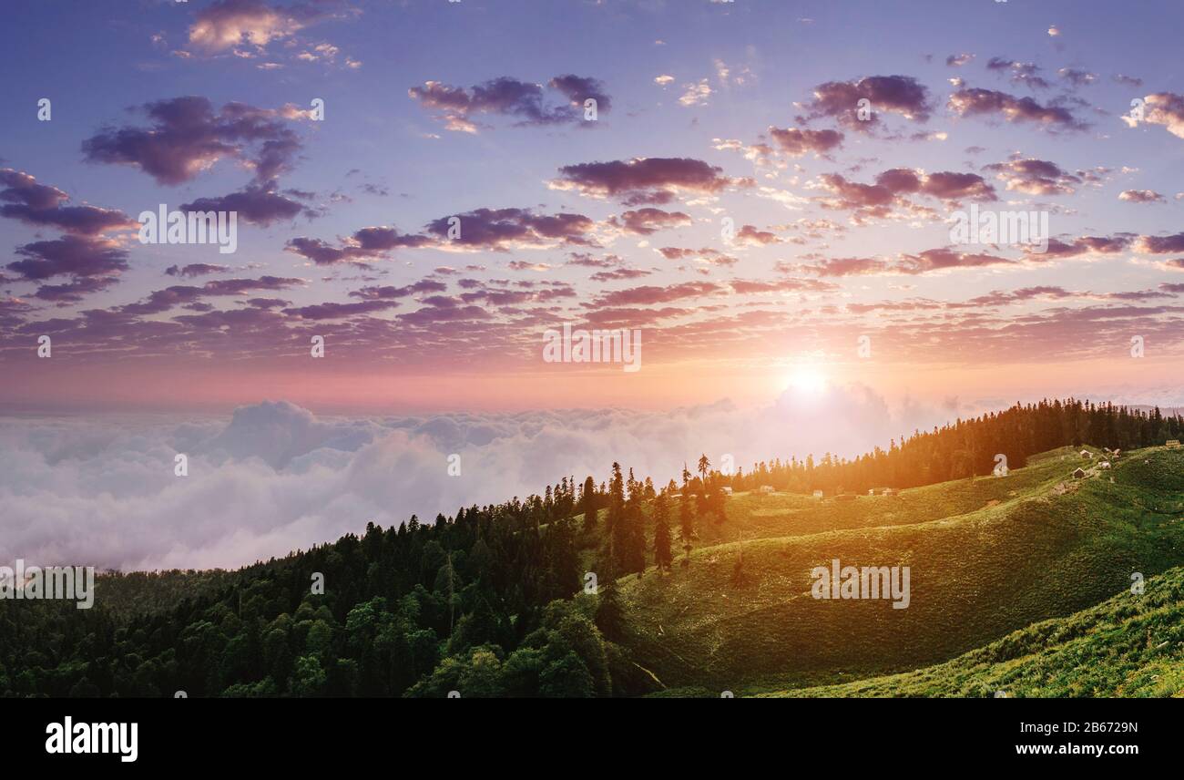 fog and cloud mountain valley landscape, view from above Stock Photo ...