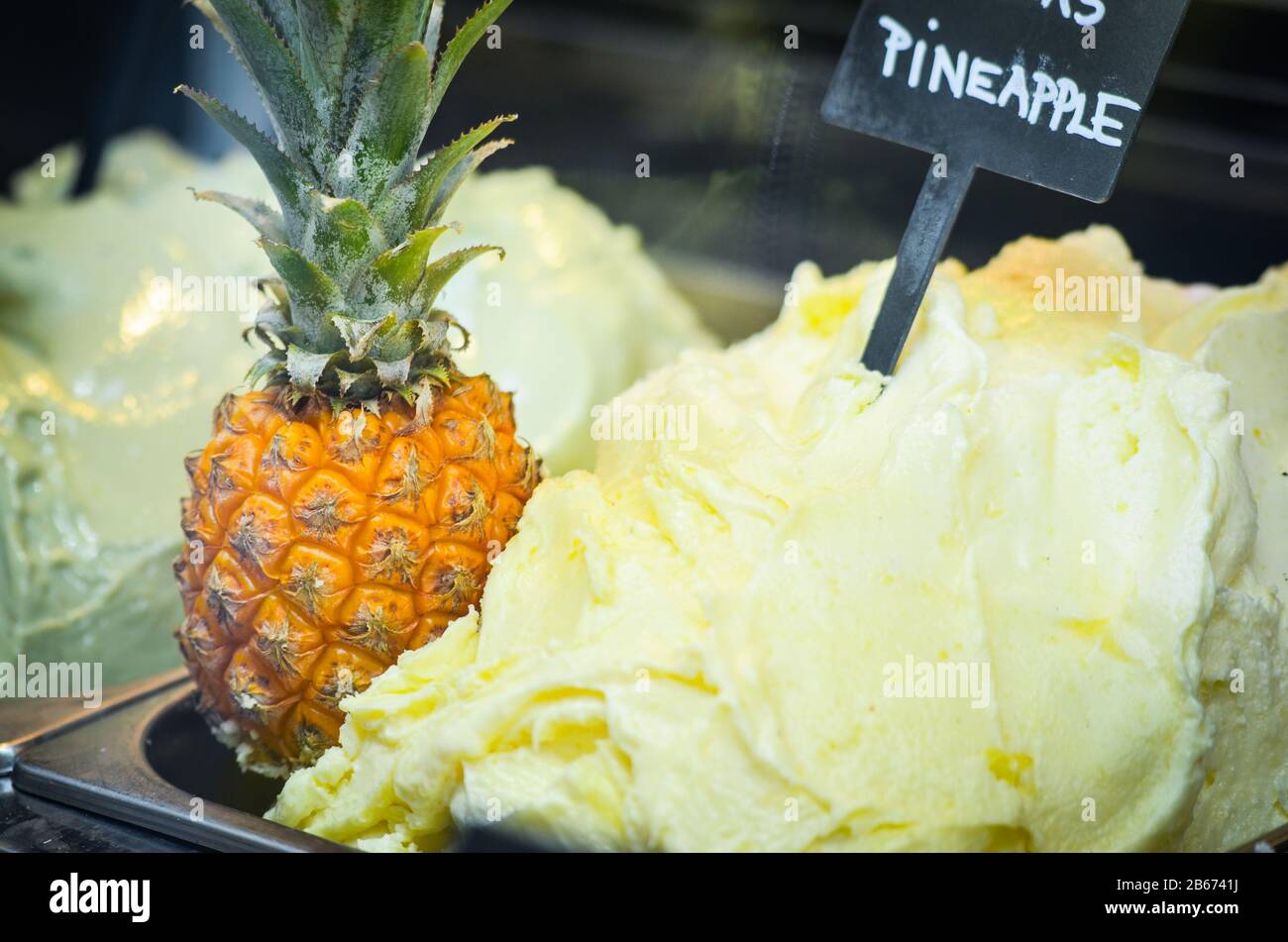 delicious italian ice cream with fresh fruits & topping Stock Photo - Alamy