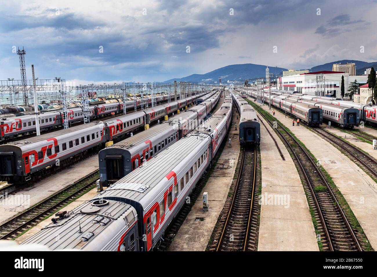 JULY 24, 2016, ADLER RUSSIA: railway station view from above with the ...