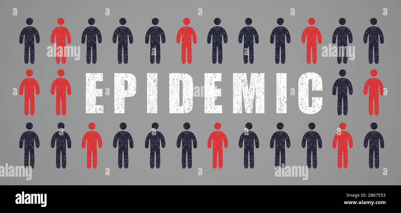 Illustration with infected and healthy people figures and word EPIDEMIC ...