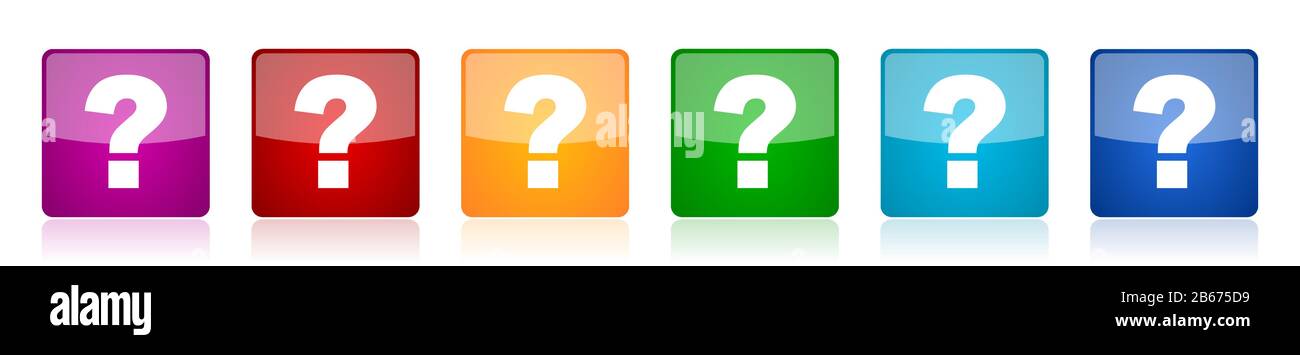 Question mark icon set, colorful square glossy vector illustrations in ...