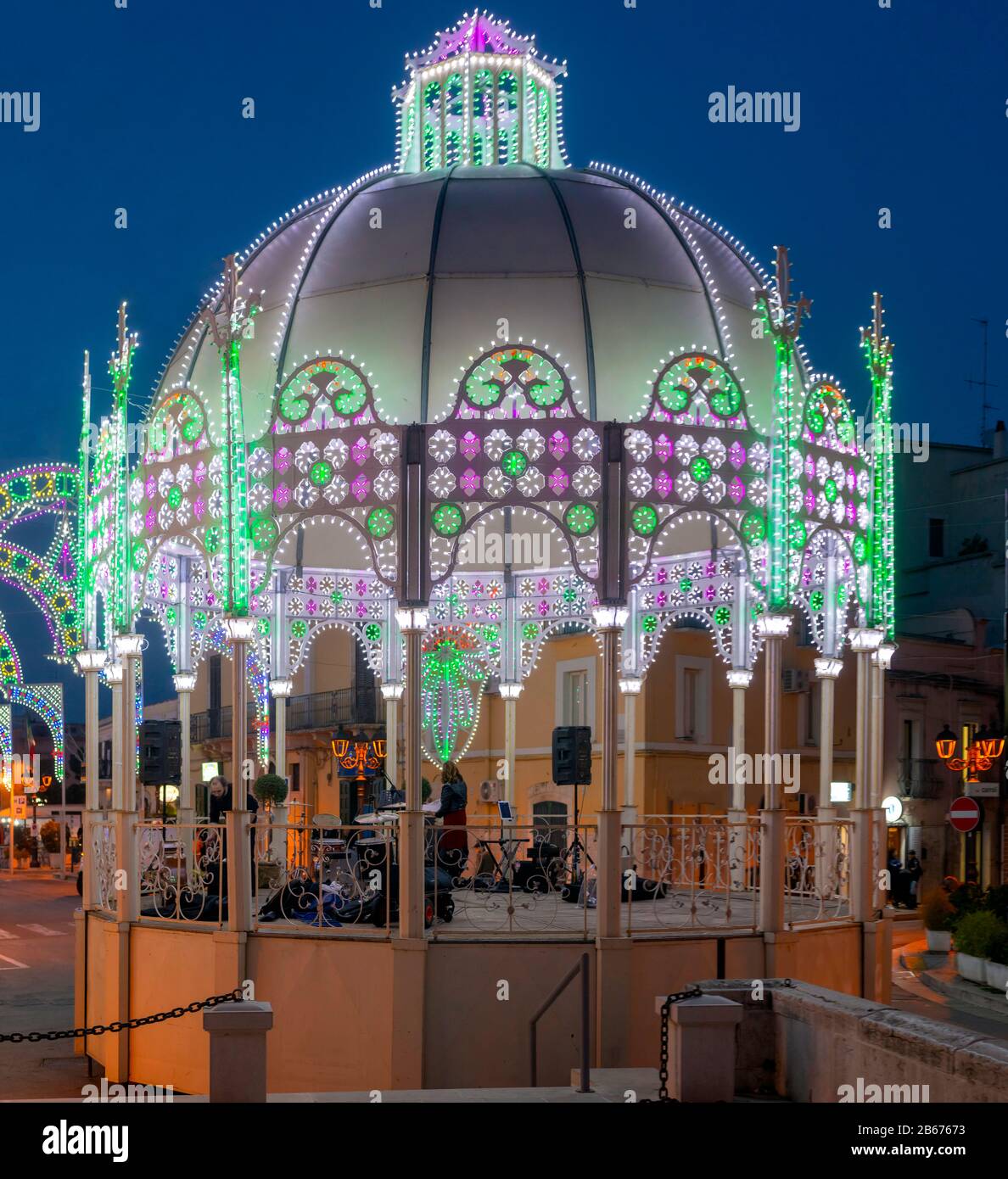 Modugno, Italy - September 22, 2018: The main square with lights ...