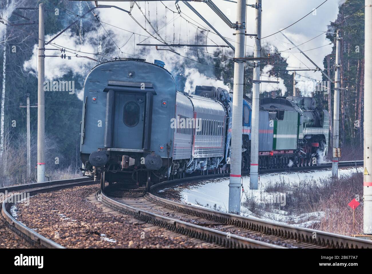 Retro steam train moves Stock Photo - Alamy