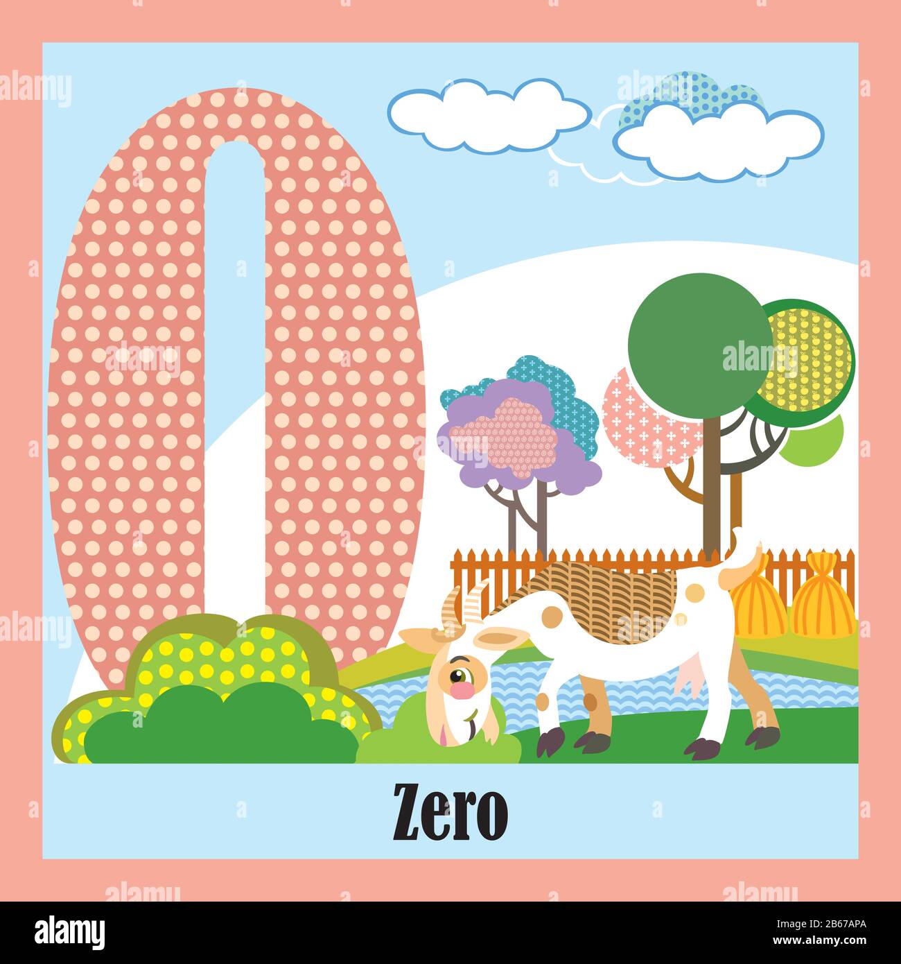 Vector cartoon flashcards of animal numbers, number 0. Colorful cartoon ...