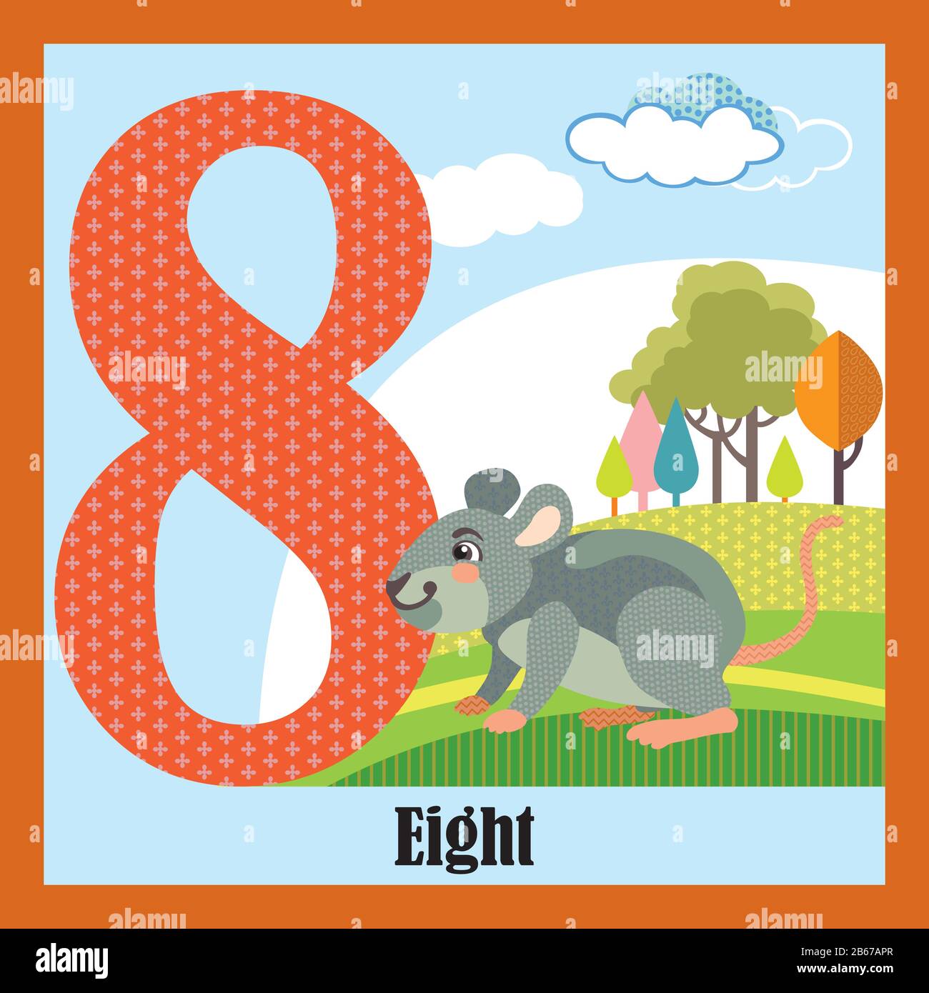 Vector cartoon flashcards of animal numbers, number 8. Colorful cartoon ...