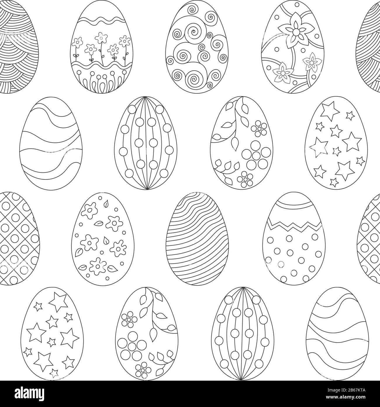 Easter eggs seamless pattern in doodle style on white. vector ...