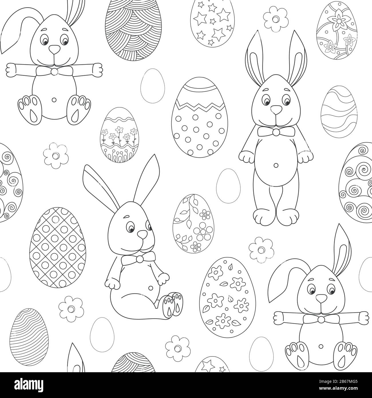 Cartoon easter eggs and bunnies Black and White Stock Photos & Images ...