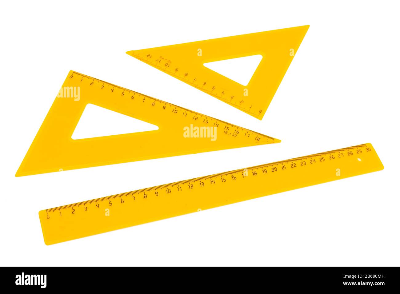 Set of yellow rulers, marked in centimeters isolated on white ...