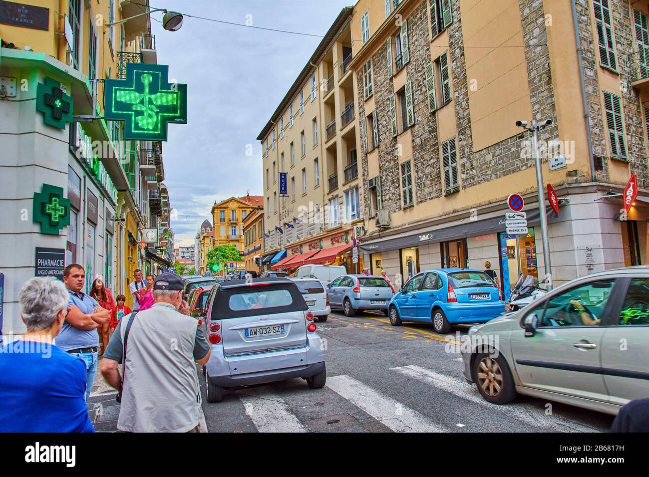 Nice, France - October 5, 2018: City life in an evening in Nice, France ...