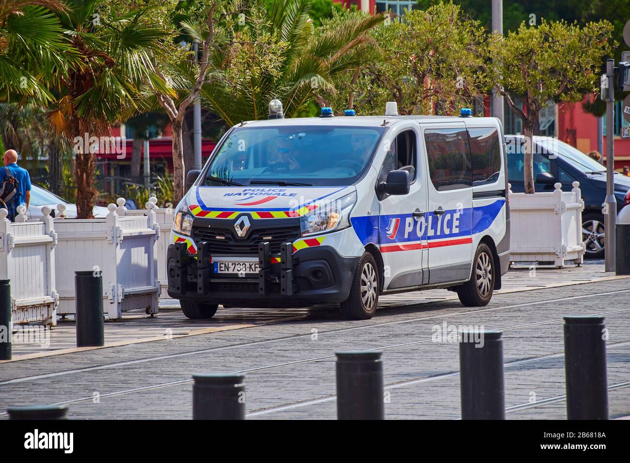 Nice, France - October 6, 2018: Roadside police car to improve security ...