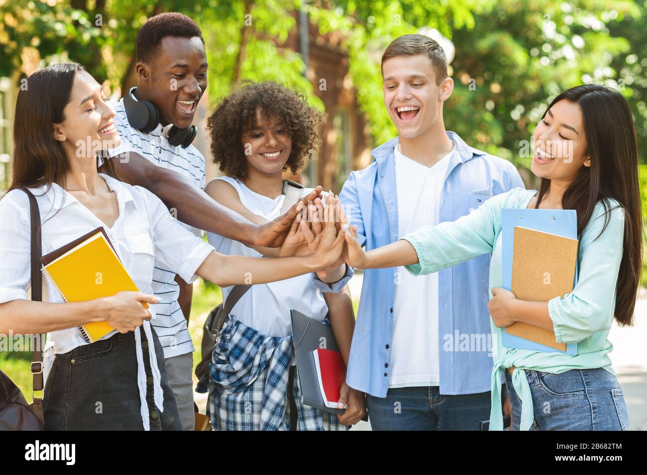 University Friendship. Portrait Of Joyful International Students ...