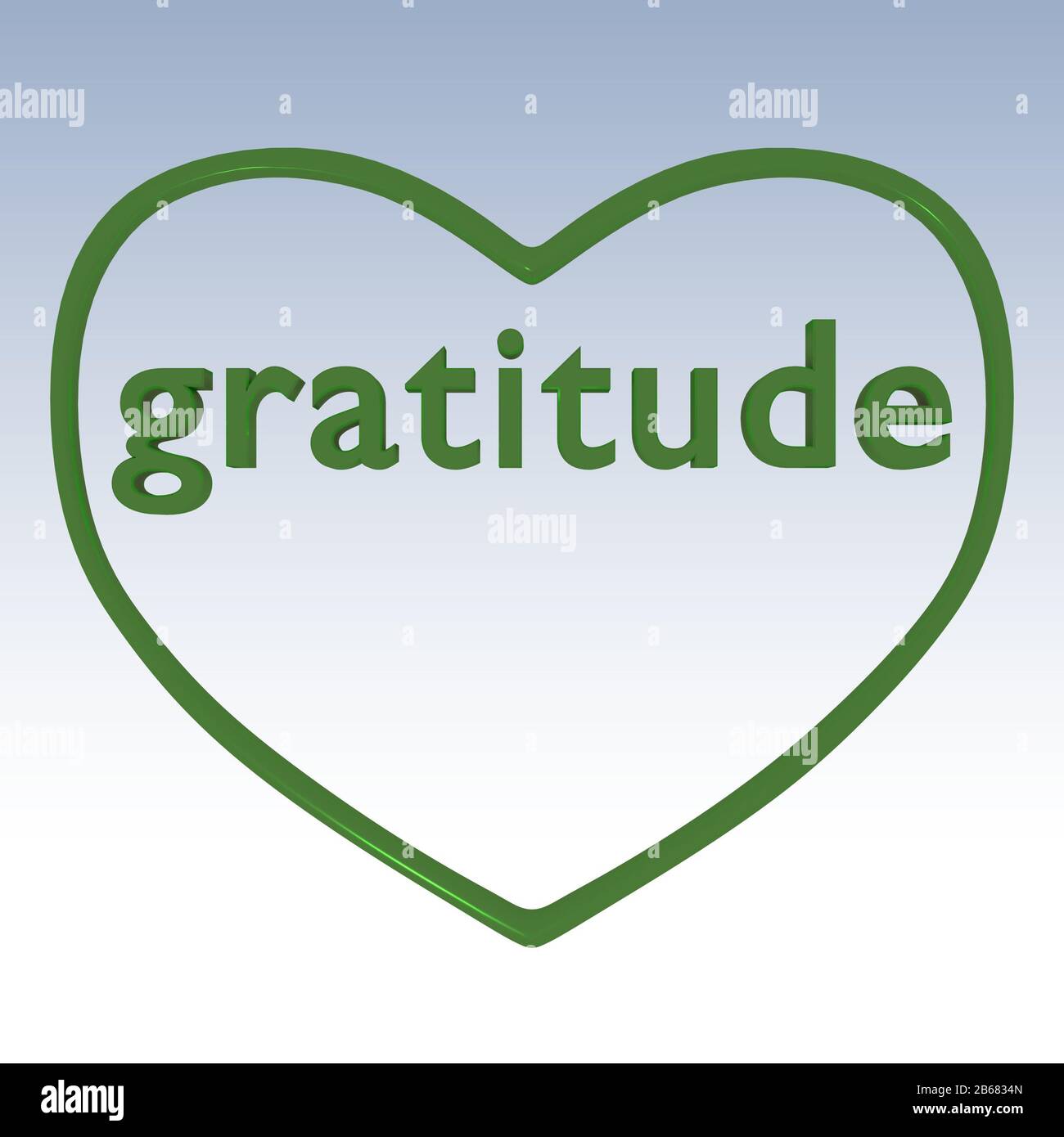3d illustration of gratitude title within a heart silhouette, isolated ...