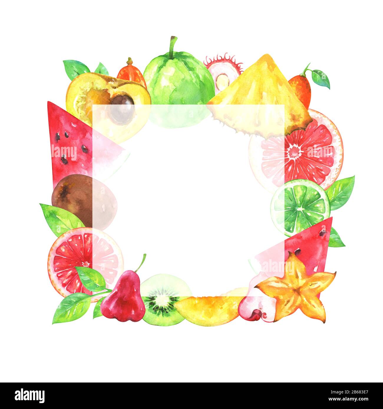 Hand painted square fruit frame Stock Photo - Alamy