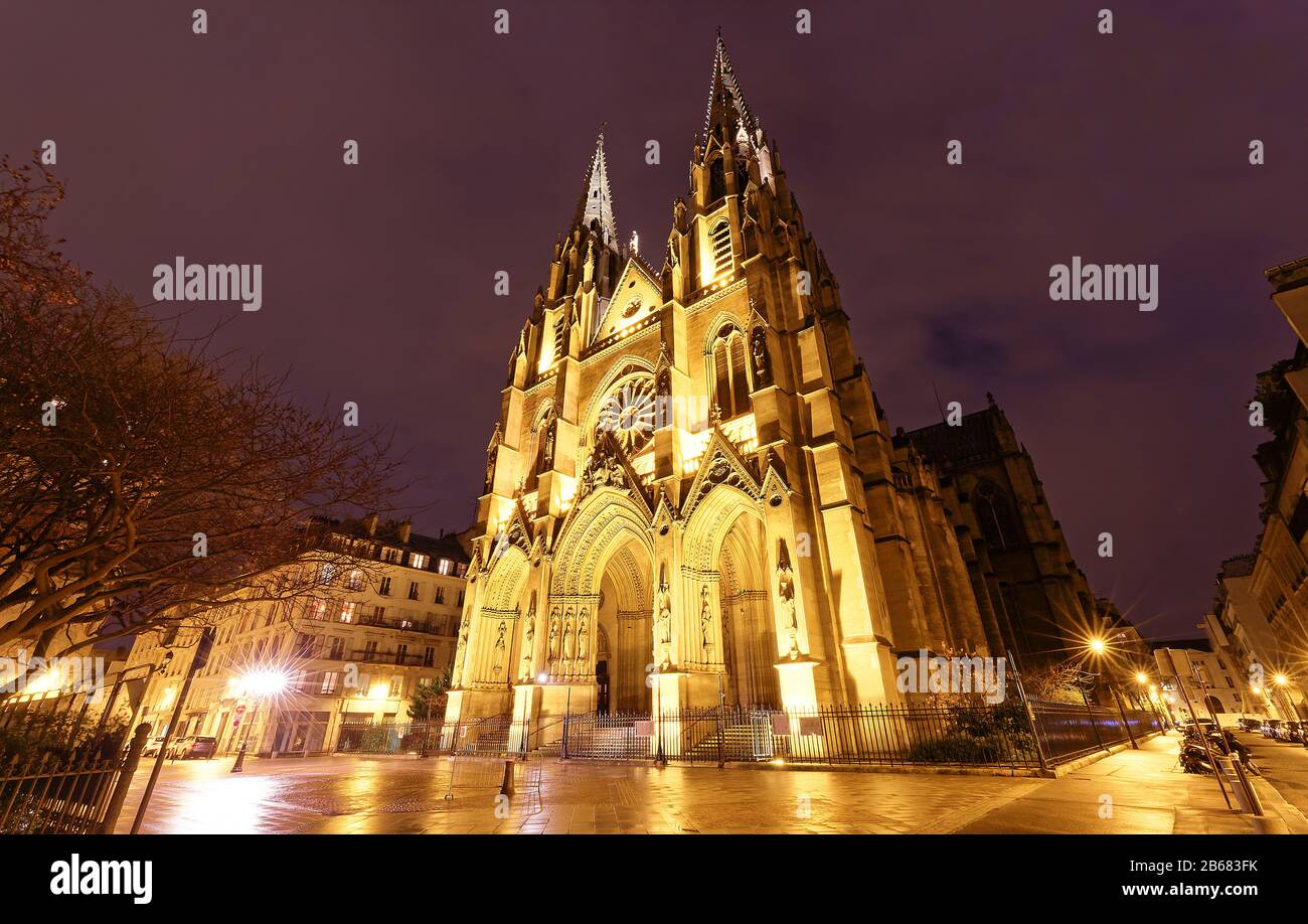 Basilica of Saint Clotilde at rainy night , Paris, France Stock Photo ...
