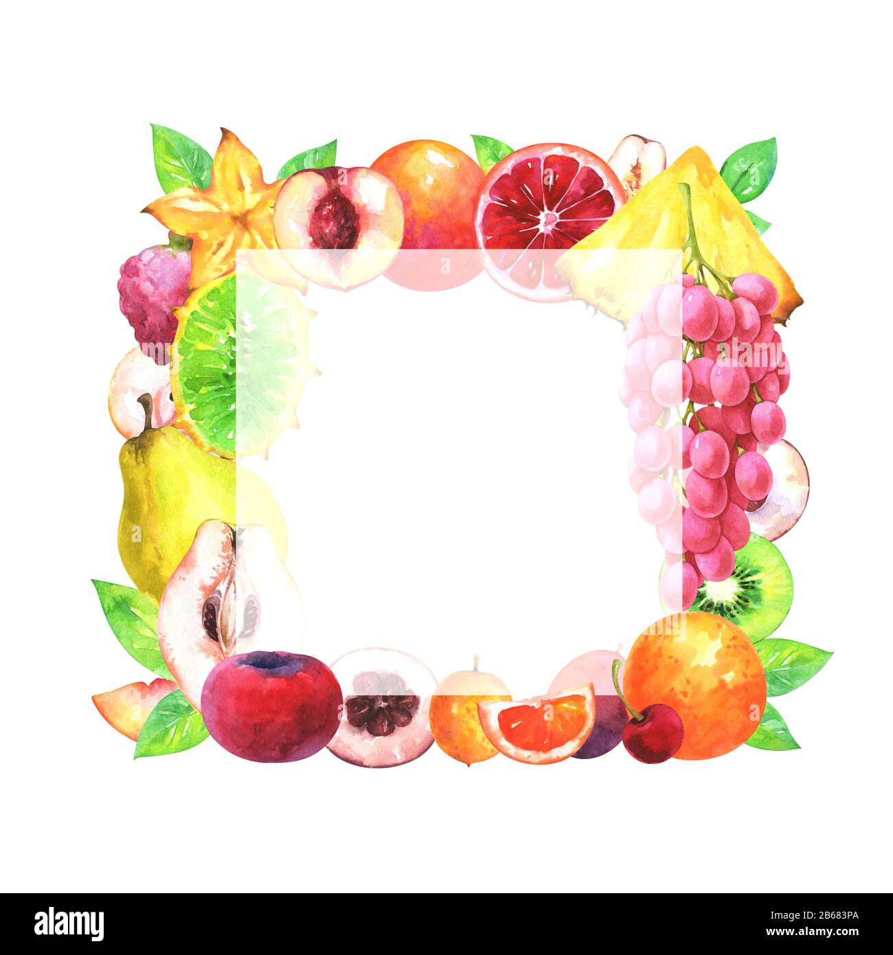 Watercolor square fruit frame Stock Photo - Alamy