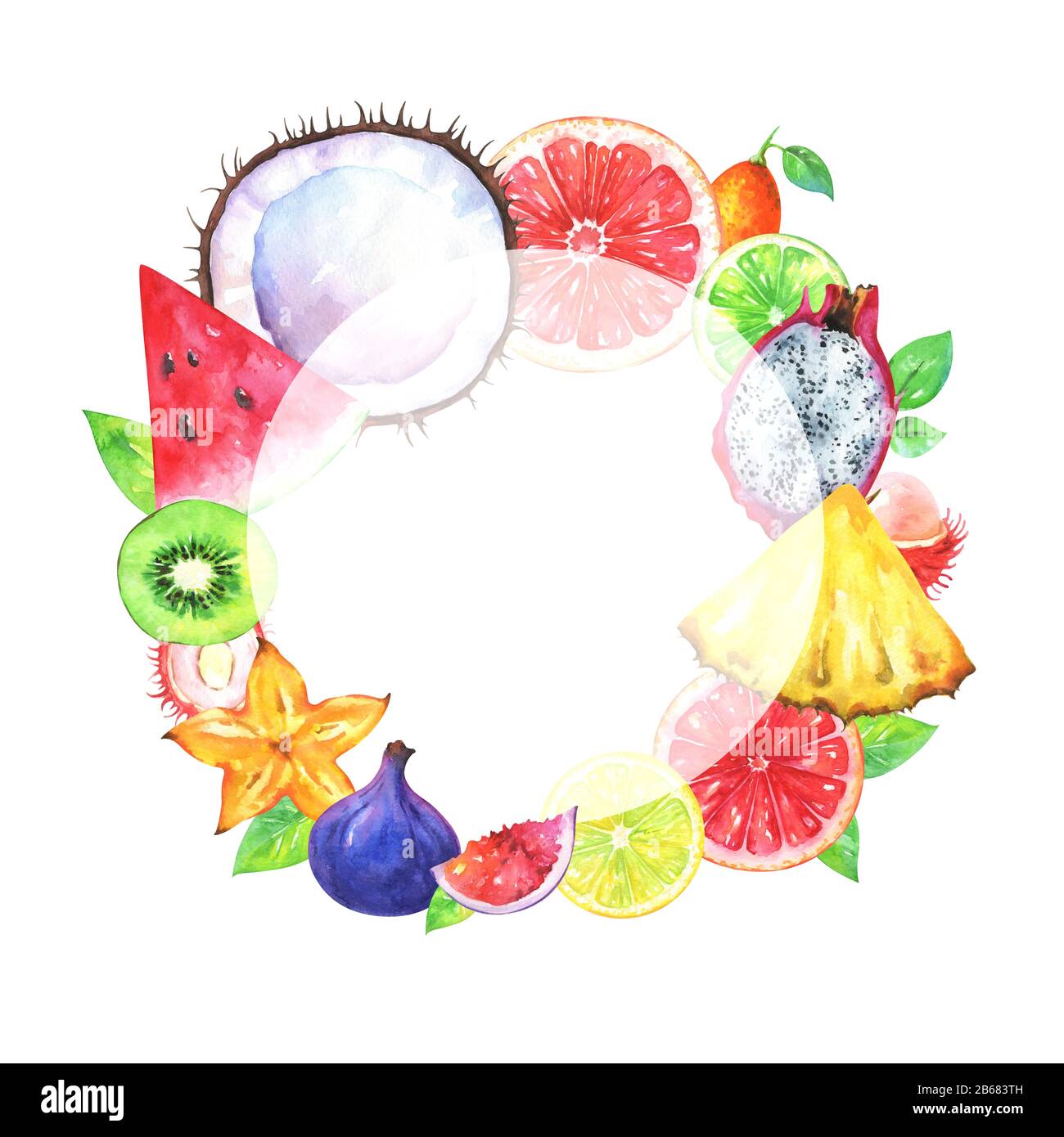 Hand painted round fruit frame Stock Photo - Alamy