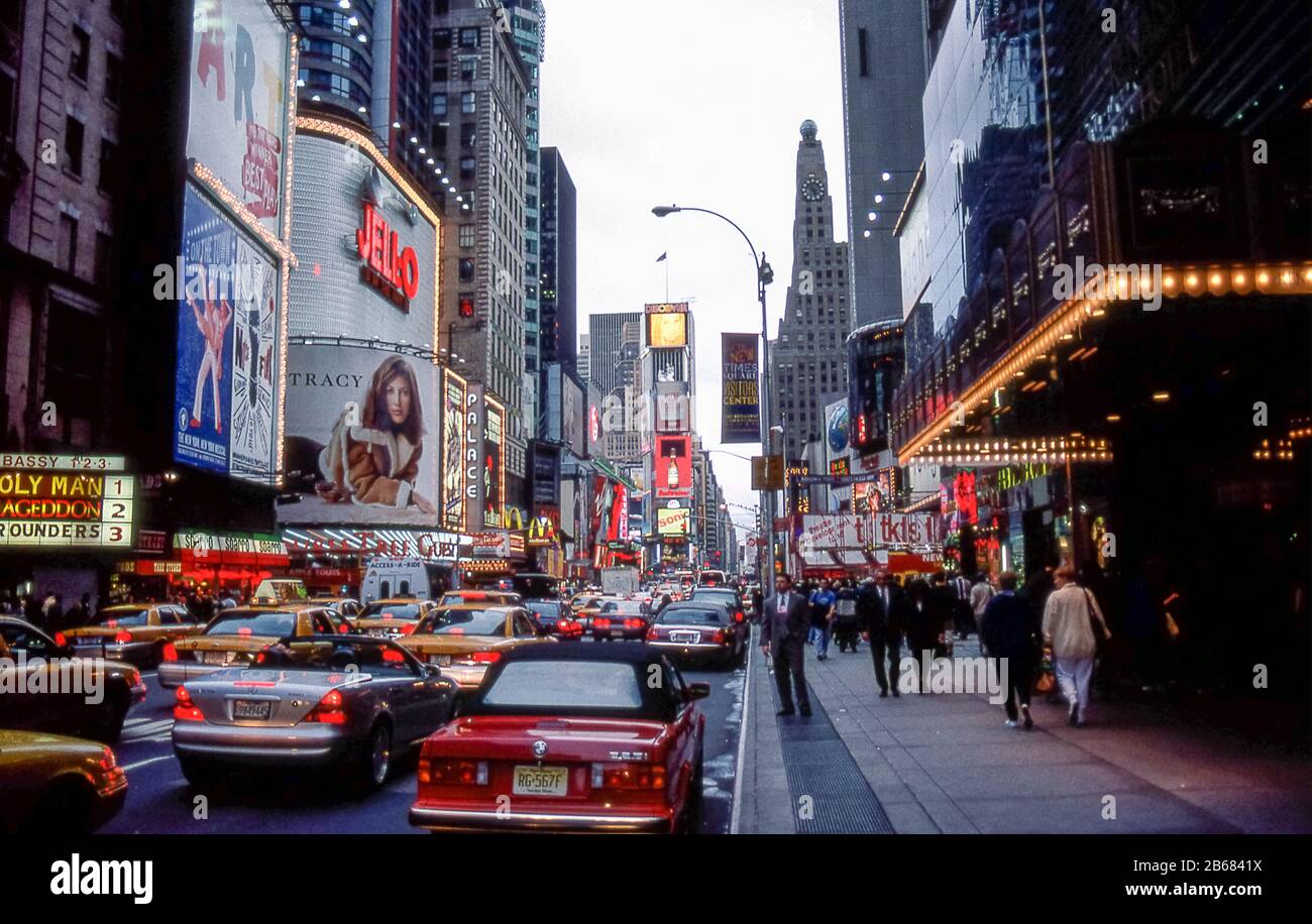 Times Square, 7th Ave, congested with traffic, New York City, USA, 1998 ...