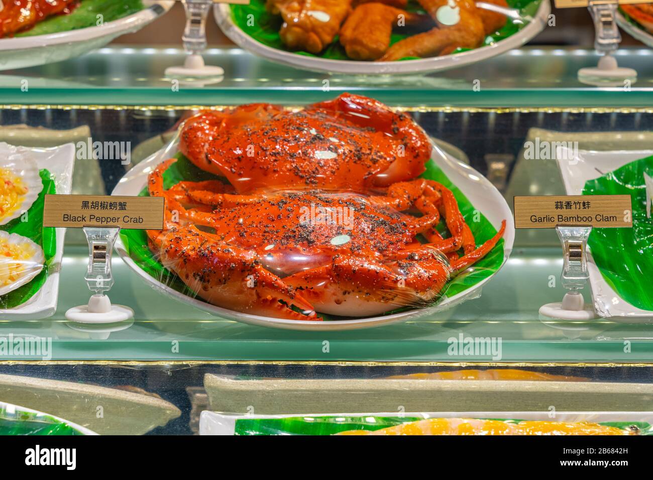 Delicious seafood inside showcase of an Asian restaurant Stock Photo ...