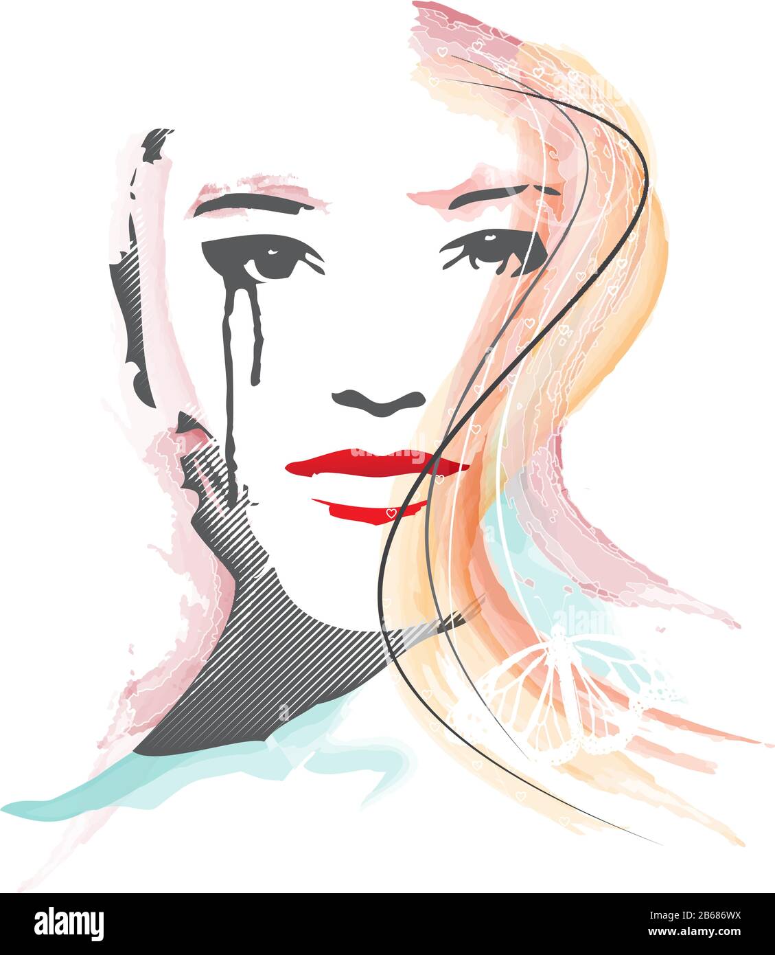 Illustration of woman face in watercolor style with embellishment Stock ...