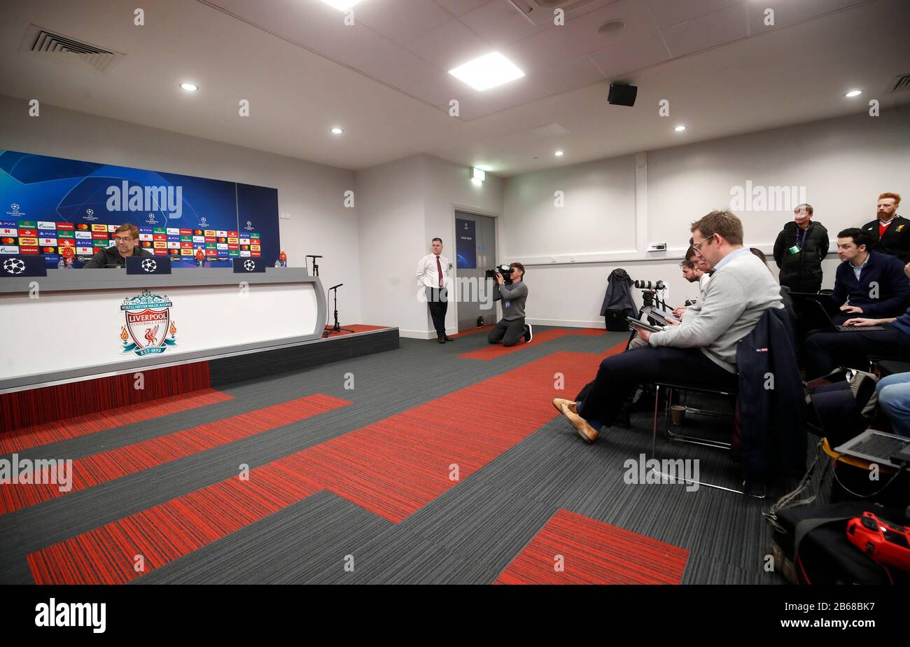 Liverpool manager Jurgen Klopp (left) during the press conference at ...