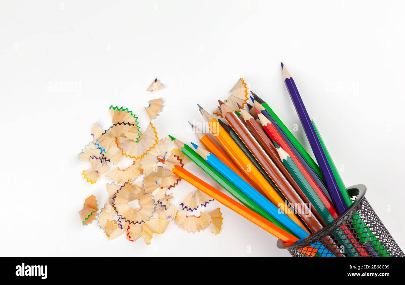 sharped pencils with Pencil Shaving isolated on white Stock Photo - Alamy