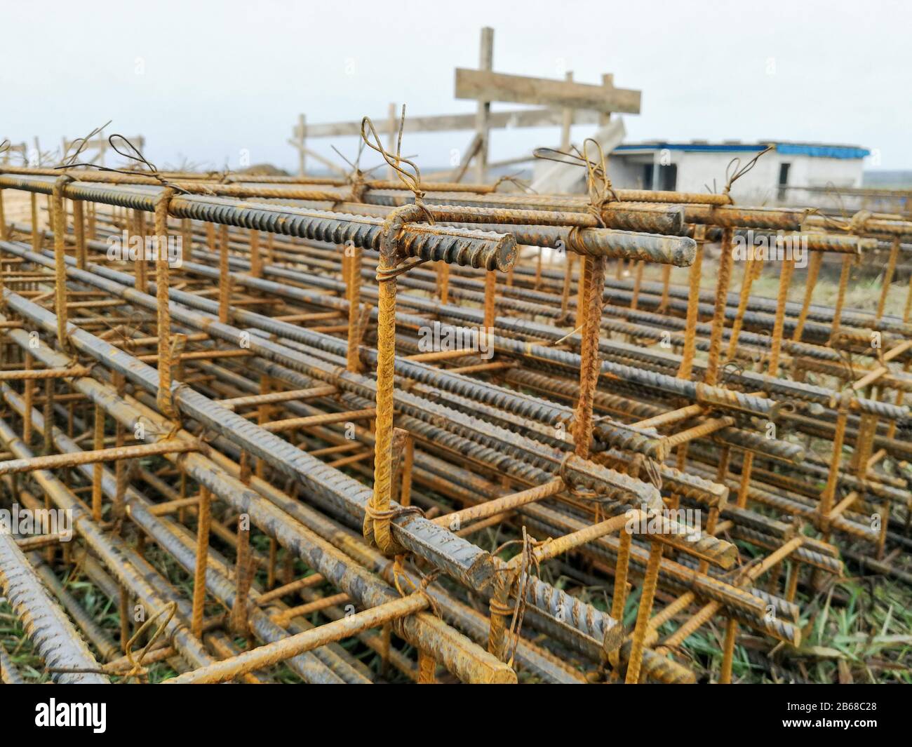 Rusty steel rebar concrete reinforcement for foundation concrete ...