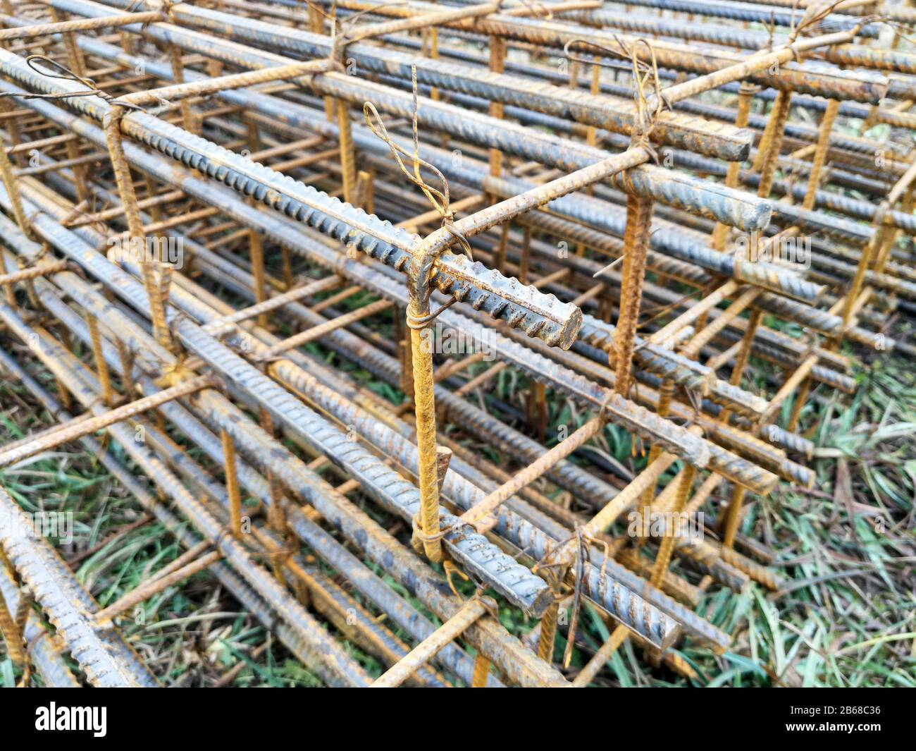 Rusty steel rebar concrete reinforcement for foundation concrete ...