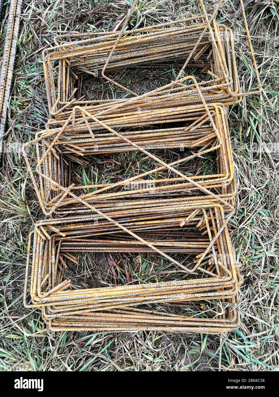 Rusty steel rebar concrete reinforcement for foundation concrete ...