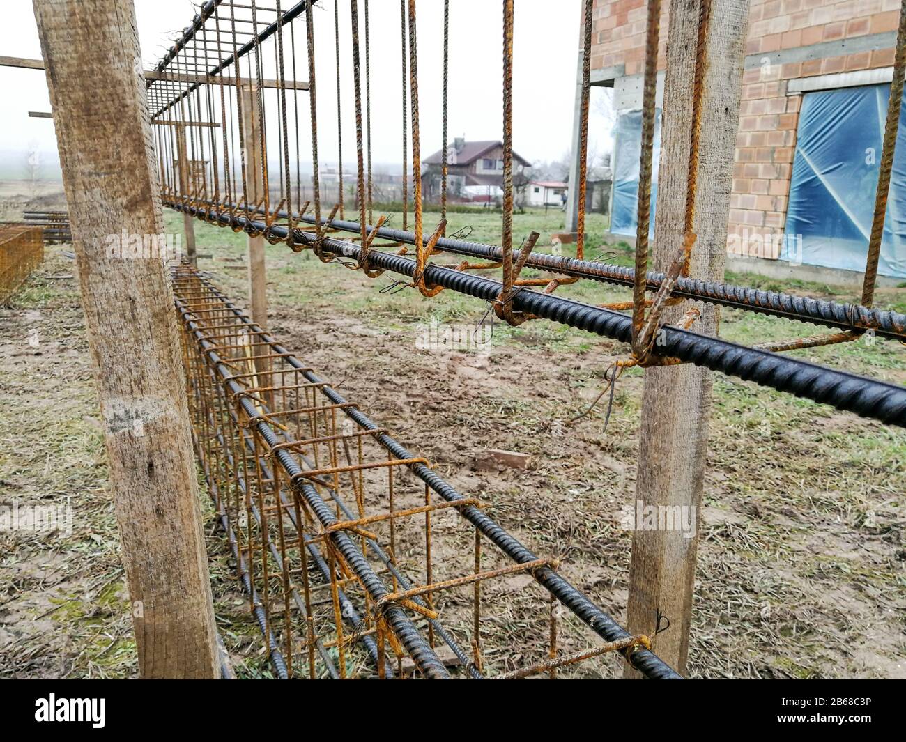 Rusty steel rebar concrete reinforcement for foundation concrete ...