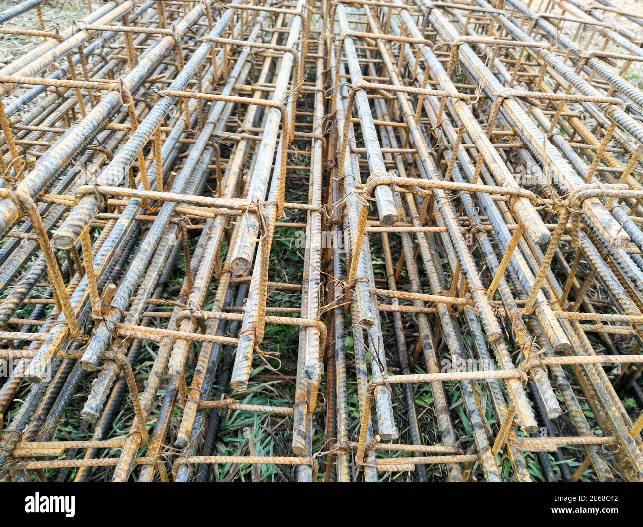 Rusty steel rebar concrete reinforcement for foundation concrete ...