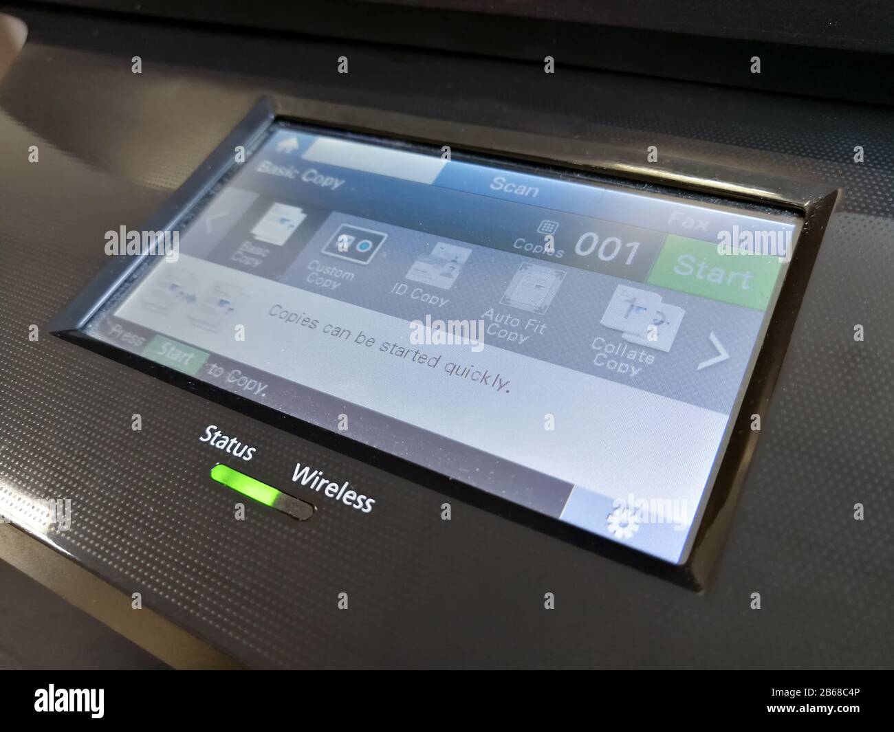 Office printer machine LCD screen with copy options close up Stock ...