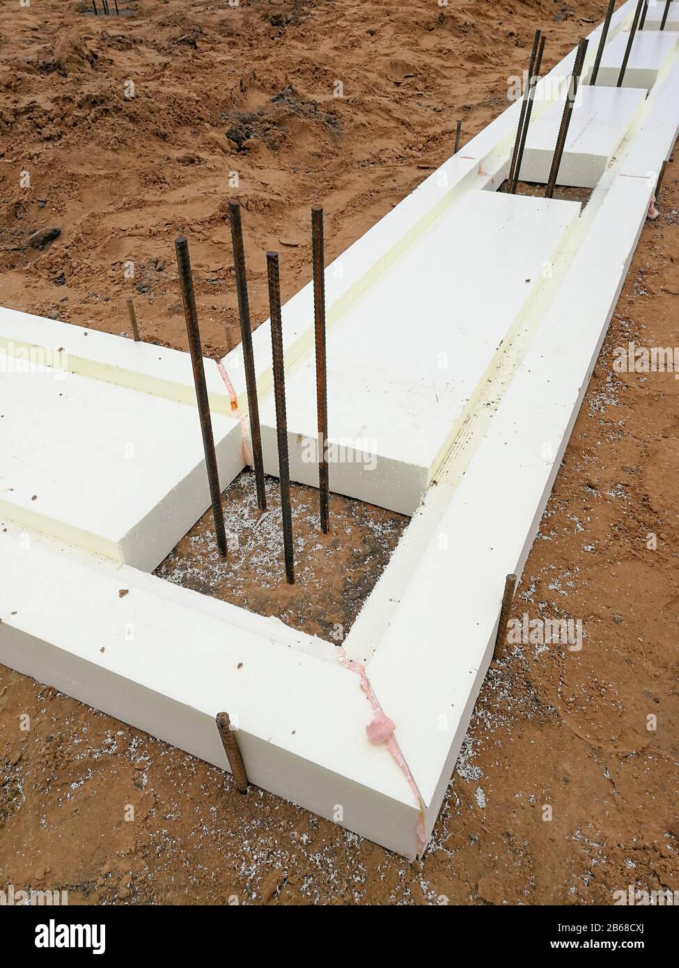 Foamboard for house foundation grate at construction site Stock Photo ...
