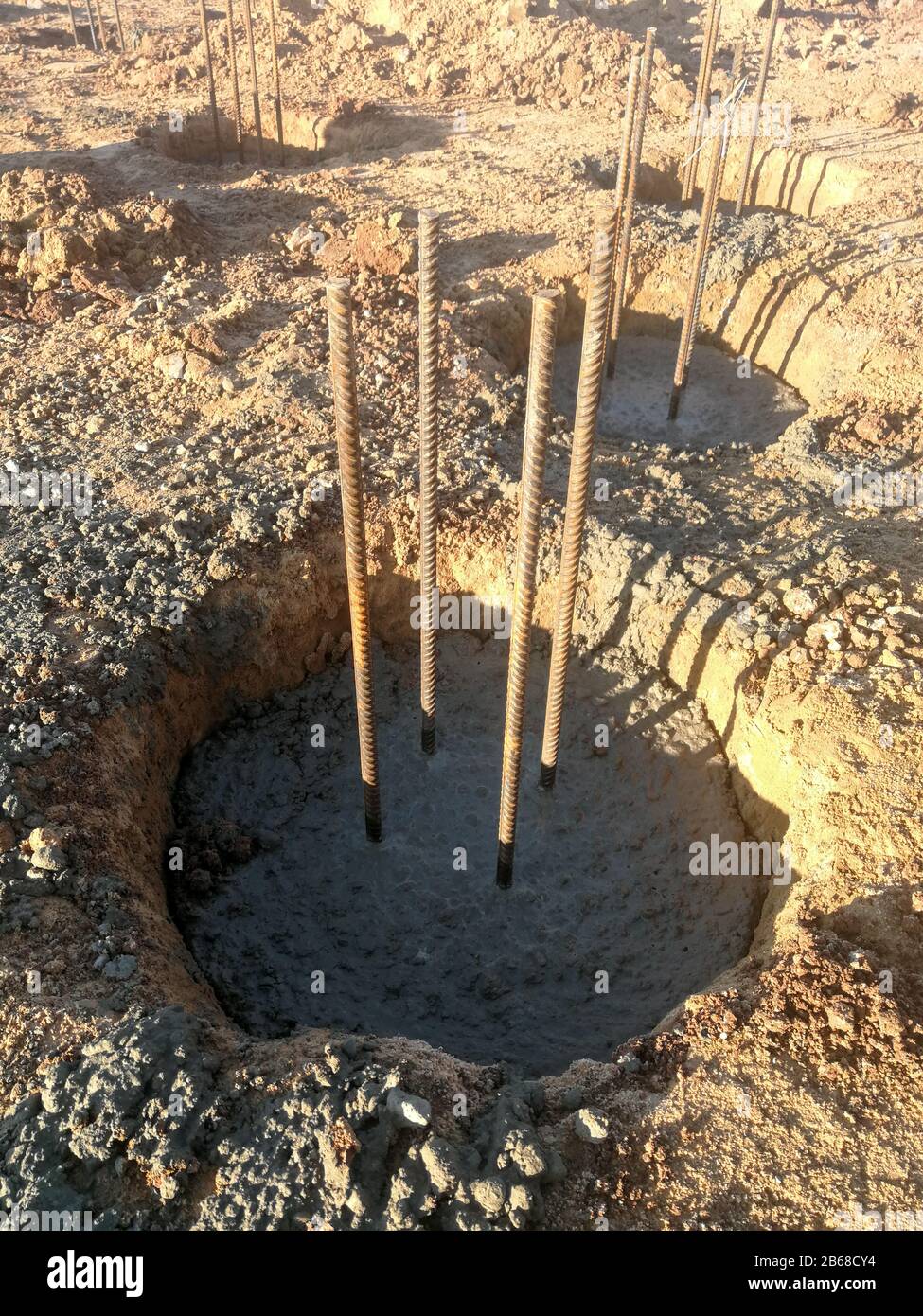 Concrete pile with reinforced steel rods for deep foundation for house ...